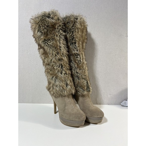 Fergie | Shoes | Fergie Faux Fur Platform High Heel Tan Suede Boots Sz ...